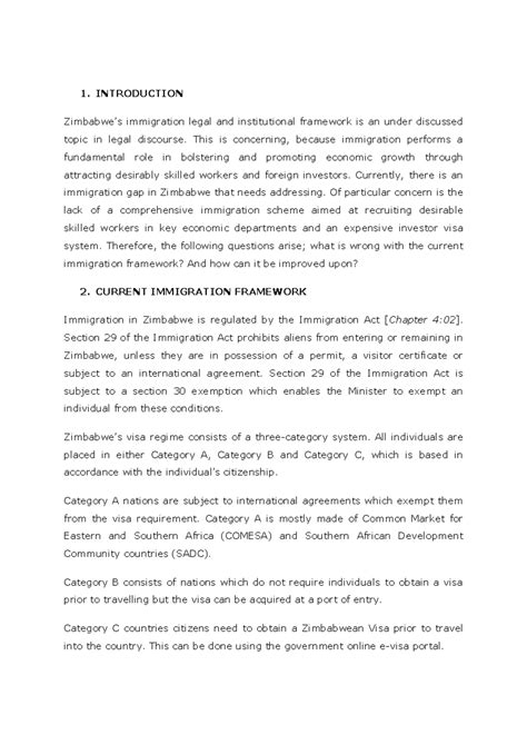 Immigration Policy 1 Introduction Zimbabwes Immigration Legal And