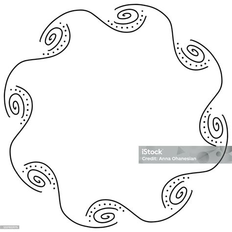 물결 모양의 선 점 및 나선형이있는 추상 낙서 프레임 흰색에 격리 된 검은 손으로 그린 프레임 벡터 스톡 일러스트레이션입니다