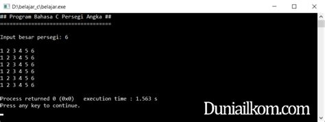 Latihan Kode Program Bahasa C Membuat Persegi Angka