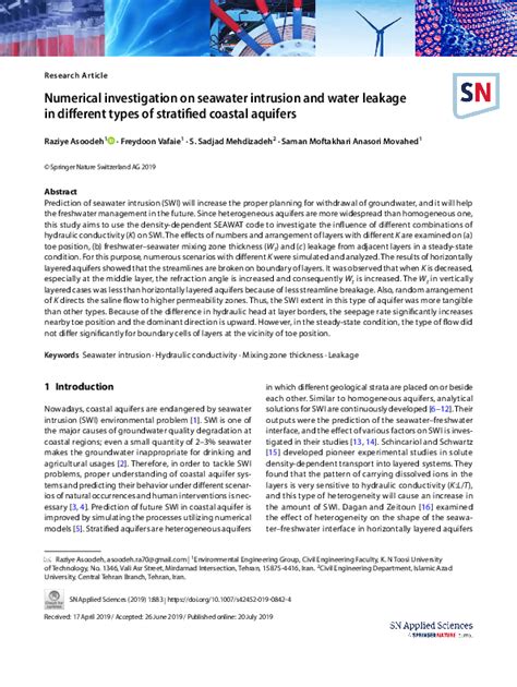 Pdf Seawater Intrusion Into Coastal Aquifers