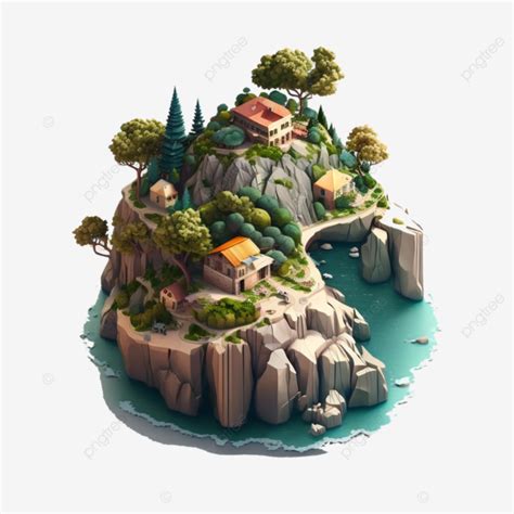 Sea Island Landscape Leaves Isometric Style 25d Game Model Islands In