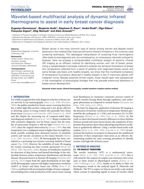 Pdf Wavelet Based Multifractal Analysis Of Dynamic Infrared Thermograms To Assist In Early