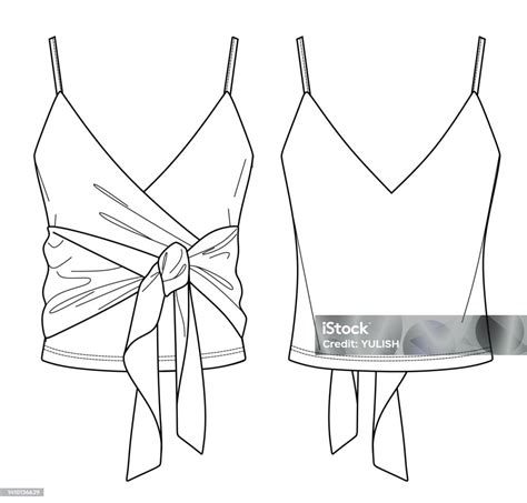 활 디테일의 테크니컬 패션 일러스트레이션을 아첨하는 V넥 스트랩 편안한 착용감으로 여성 카미솔 플랫 아웃웨어 탱크 의류 템플릿 전면 후면 흰색 색상 상단 Cad 템플릿
