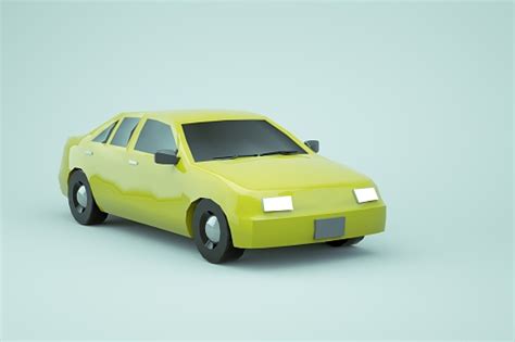 흰색 고립 된 배경에 노란색 자동차의 3d 모델 흰색 배경에 일반 현실적인 노란색 등색 자동차 헤드라이트가 켜된 노란색 차