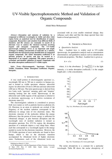 Pdf Uv Visible Spectrophotometric Method And Validation Of Organic Compounds