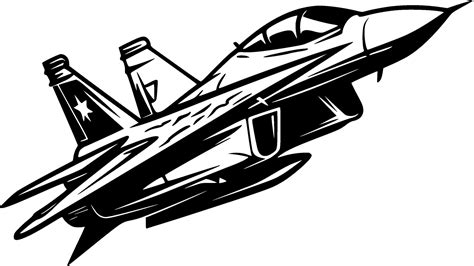 Fighter Jet Black And White Isolated Icon Vector Illustration