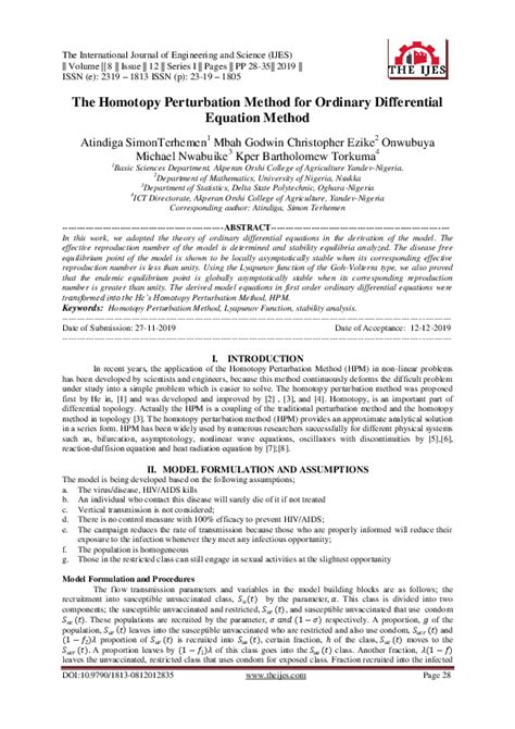 Pdf The Homotopy Perturbation Method For Ordinary Differential Equation Method