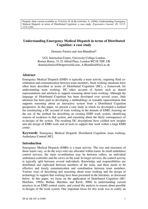 Pdf Understanding Emergency Medical Dispatch In Terms Of Distributed