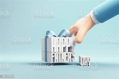 파란색 배경에 리본으로 싸여 선물 상자에 해피 아버지의 날을 들고 손 어버이 날에 대한 스톡 사진 및 기타 이미지 어버이 날 배경 주제 3차원 형태 Istock