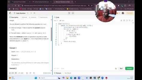 Leetcode 3375 Minimum Operations To Make Array Values Equal To K Youtube