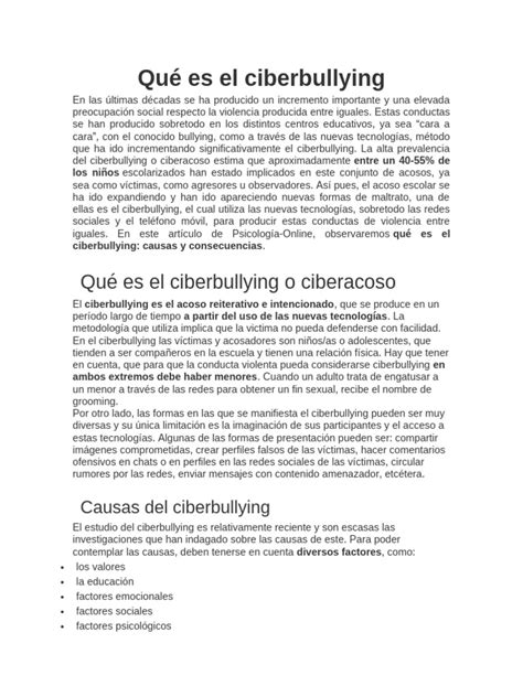 Qué Es El Ciberbullying Pdf