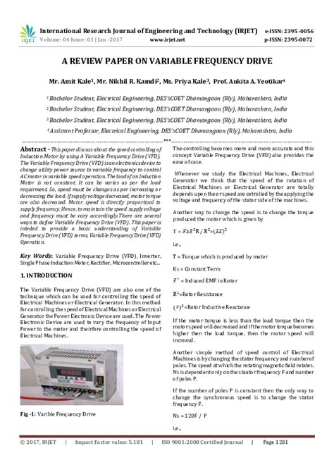 Pdf Irjet A Review Paper On Variable Frequency Drive