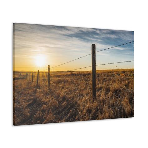 Prairie Landscape Canvas Farmhouse Decor Barbed Wire Fence Print Barbed Wire Art Ranch Decor