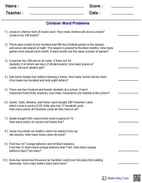 division word problems with answer
