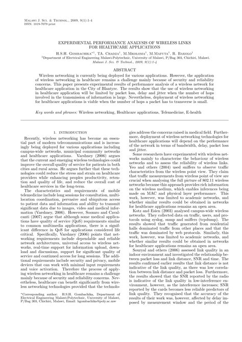 Pdf Experimental Performance Analysis Of Wireless Links For Healthcare Applications
