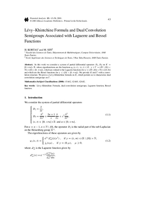 Pdf Lévykhintchine Formula And Dual Convolution Semigroups Associated With Laguerre And