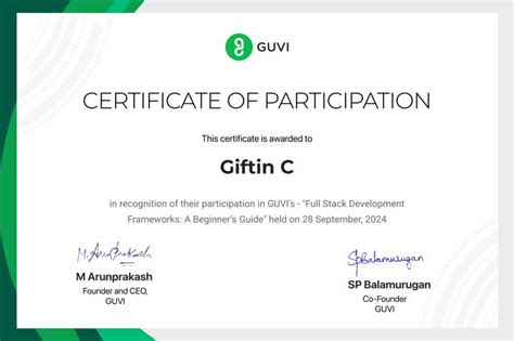 Tin C On Linkedin Guvi Guvigeek Certificate Certificateofparticipation