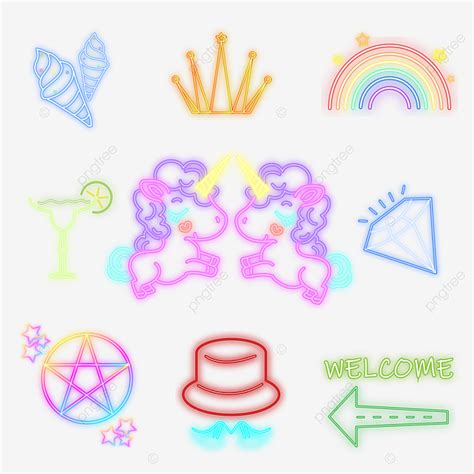 네온 컬러 꿈 스티커 일러스트 왕관 네온 스타일 공상 바 Png 일러스트 및 Psd 이미지 무료 다운로드 Pngtree
