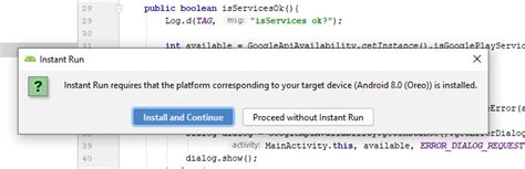 android instant run requires that the platform corresponding to your