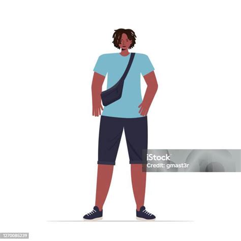캐주얼 트렌디 한 옷을 입은 젊은 남자 아프리카 계 미국인 만화 캐릭터 스탠딩 포즈 개념에 대한 스톡 벡터 아트 및 기타 이미지 개념 귀여운 긍정적인 감정 표현