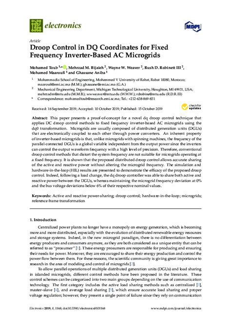 Pdf Droop Control In Dq Coordinates For Fixed Frequency Inverter Based Ac Microgrids