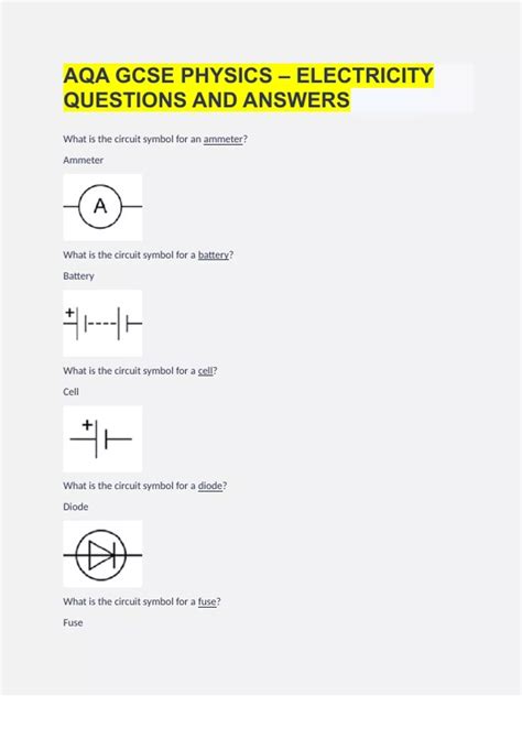 Aqa Gcse Physics Electricity Questions And Answers Maths Science