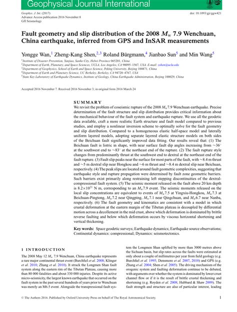 Pdf Fault Geometry And Slip Distribution Of The 2008 Mw 79 Wenchuan