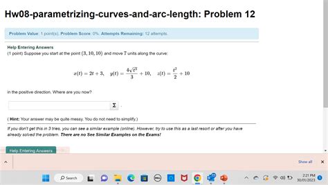 solved hw08 parametrizing curves and arc length problem 12