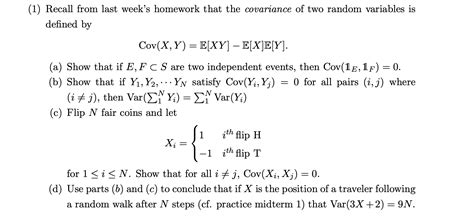 Solved Recall From Last Week S Homework That The Covariance Chegg Com