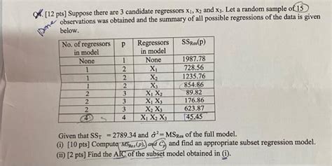 solved 4 [12 pts] suppose there are 3 candidate regressors