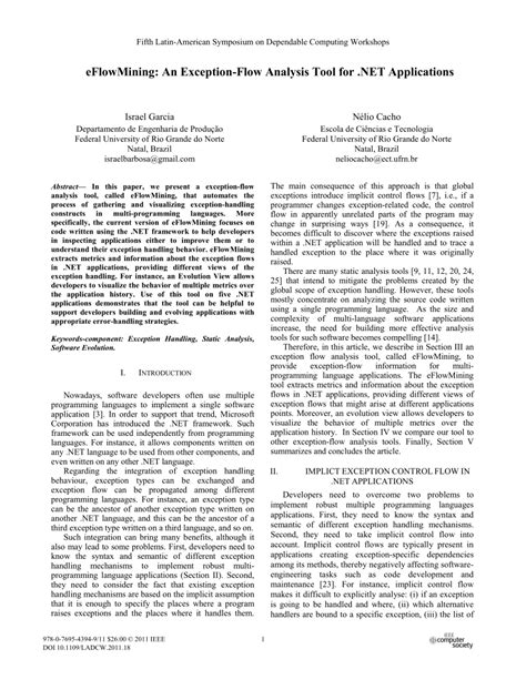 Pdf Eflowmining An Exception Flow Analysis Tool For Net Applications