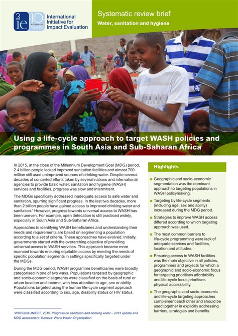 PDF Using A Life Cycle Approach To Target WASH Policies And Programmes Systematic Review Brief