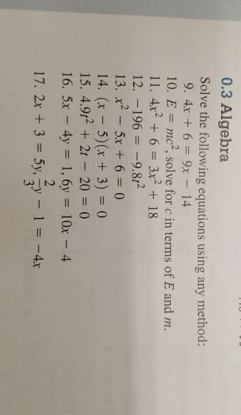 Solved 0 3 Algebra Solve The Following Equations Using Any