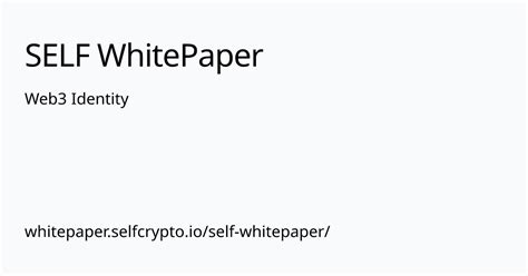Web3 Identity Self Whitepaper