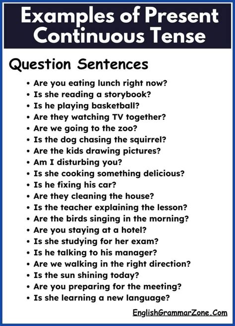 100 Examples Of Present Continuous Tense