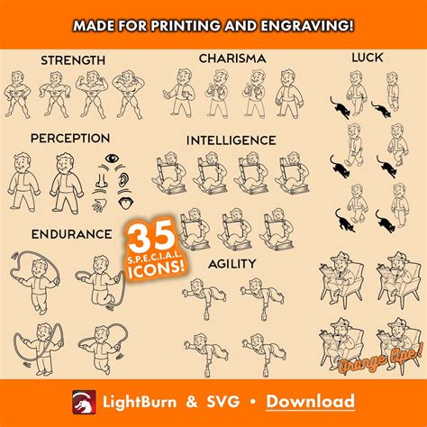 Fall Out Special Stat Icons Svg And Lightburn Strength Luck