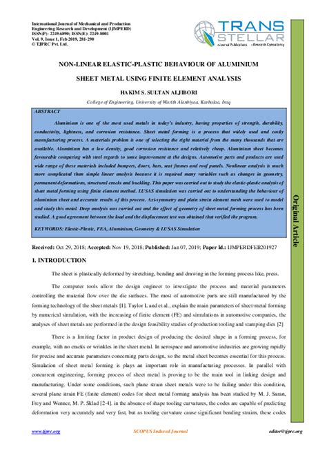 Pdf Non Linear Elastic Plastic Behaviour Of Aluminium Sheet Metal