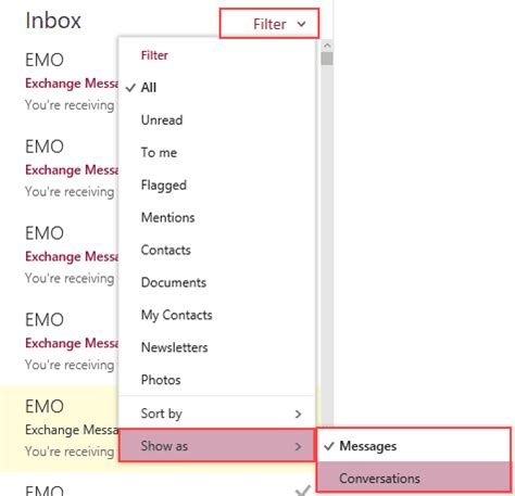 Disable Conversation View In Outlook Com And Outlook On The Web