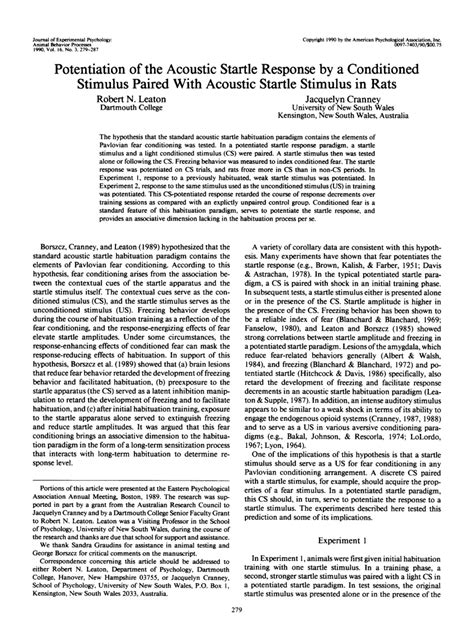 Pdf Potentiation Of The Acoustic Startle Response By A Conditioned