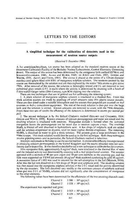 Pdf A Simplified Technique For The Calibration Of Detectors Used In The Measurement Of Neutron