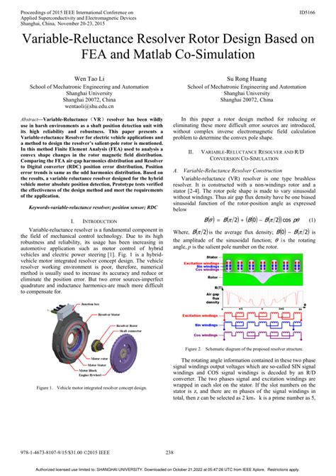 Pdf Variable Reluctance Resolver Rotor Design Based On Fea And Matlab