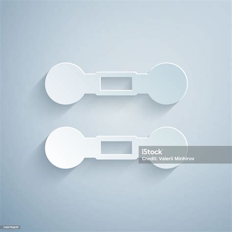 회색 배경에 격리 된 용지 컷 아령 아이콘 근육 리프팅 피트니스 바벨 스포츠 장비 종이 아트 스타일 벡터 3차원 형태에 대한