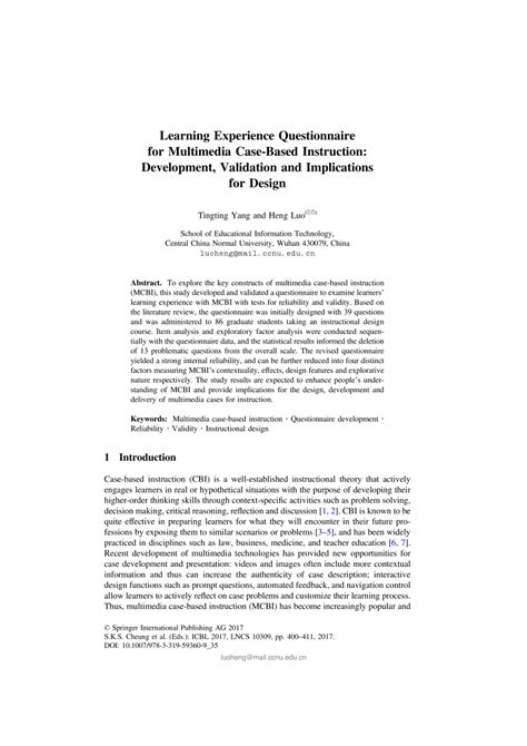 Pdf Learning Experience Questionnaire For Multimedia Case Based Instruction Development