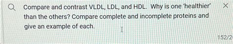 Solved Compare And Contrast Vldl ﻿ldl ﻿and Hdl ﻿why Is