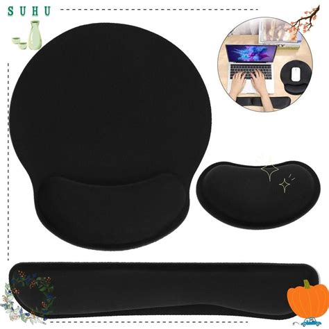 Suhu แผ่นรองเมาส์ คีย์บอร์ด เมมโมรี่โฟม สบาย ออกแบบตามสรีรศาสตร์ สีดํา รองข้อมือ Shopee Thailand