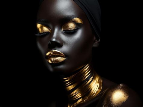 Premium Ai Image Golden Makeup And Artistic Body Paint Fashionable
