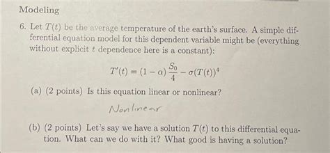 solved 6 let t t be the average temperature of the earth s