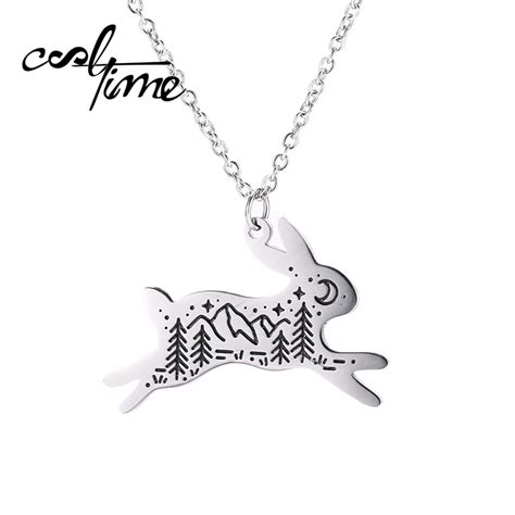 Cooltime 토끼 늑대 곰 풍경 남성 여성을위한 스테인레스 스틸 펜던트 목걸이 쥬얼리 초커 목 체인 생일 선물펜던트 목걸이