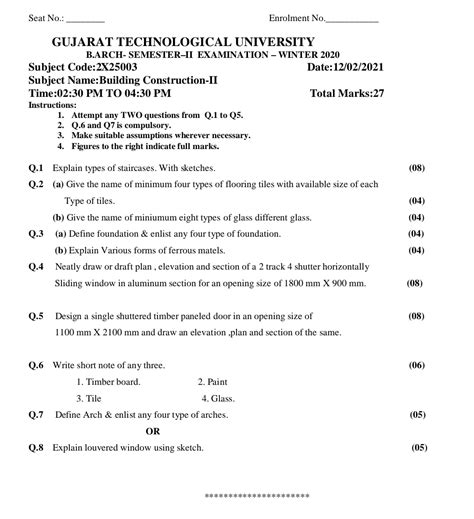 B Architecture Sem2 All Subjects Winter 2020 Gtu Paper Pdf Download Now Dulomix