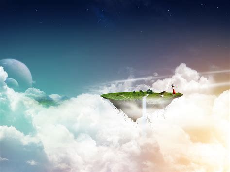크리 에이 티브 이미지 공중 떠있는 섬 구름 배경 화면 1920x1440 배경 화면 다운로드